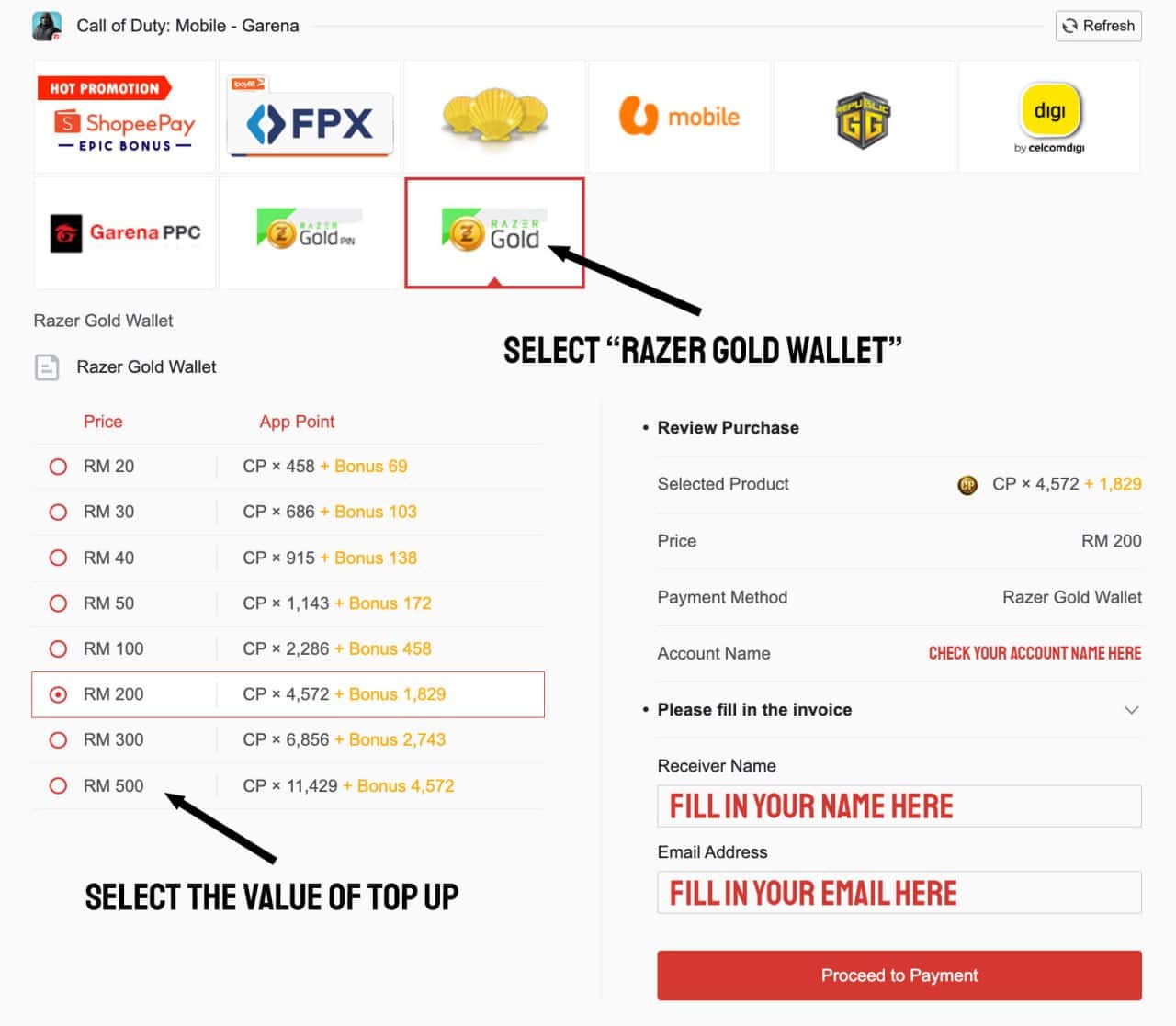 Recharge Guide – CODM (Razer Gold Payment Link) – SpaceGaming Singapore